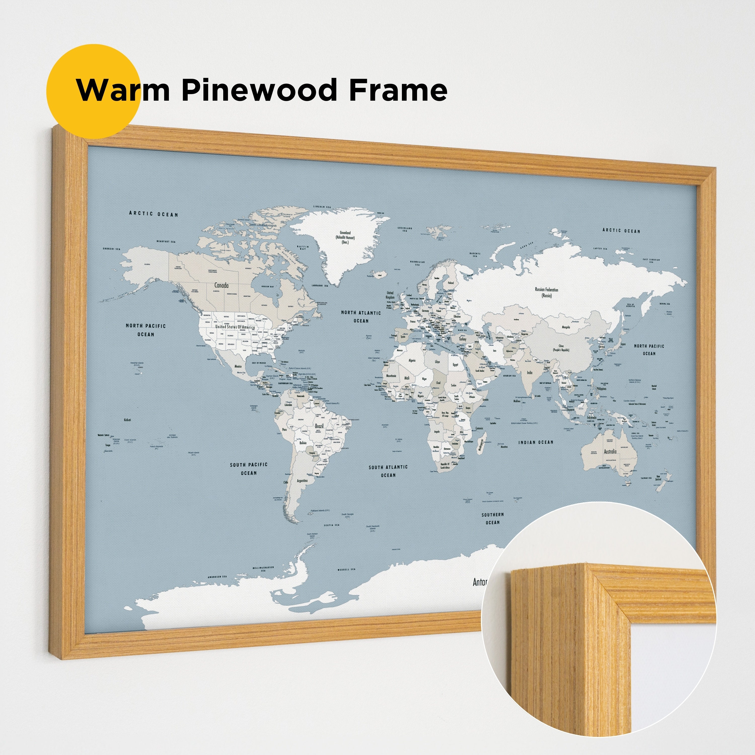 Small Push Pin World Map Canvas, Framed Places You've Been Pin Board ...