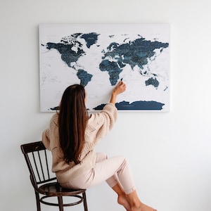 Personalized World Travel Map With Push Pins, Teal Blue Art of Places I ...