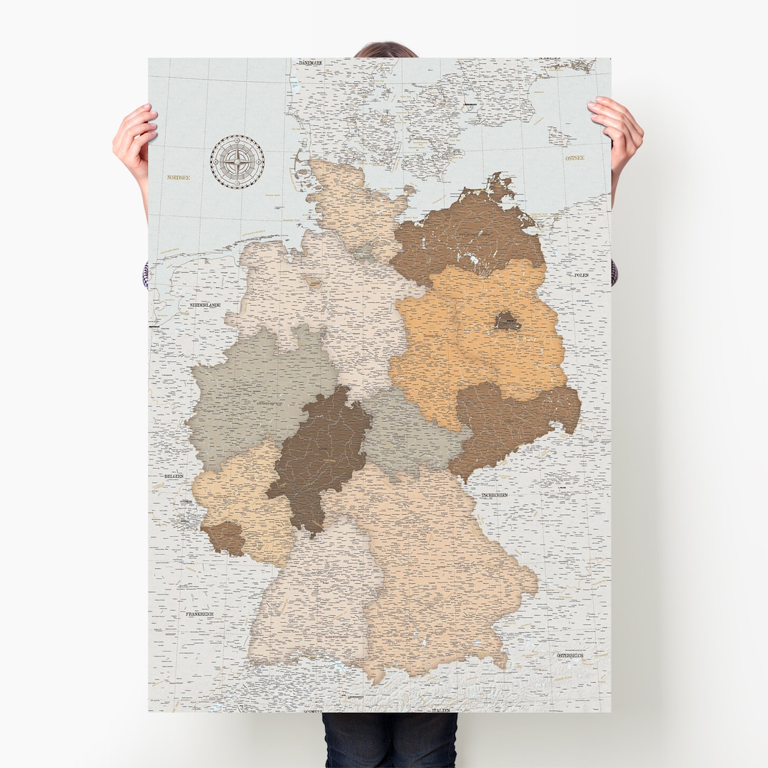 Large Map of Germany With Cities, Canvas / Paper Poster, Travel Home ...