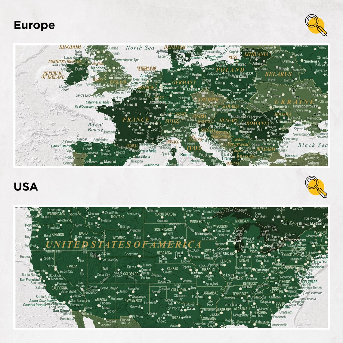 Forest Green World Map Poster Accurate Giant Wall Map Print - Etsy