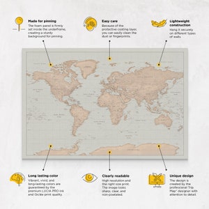 Large World Map Push Pin - Travel Map Pin Board - Travel Destination ...