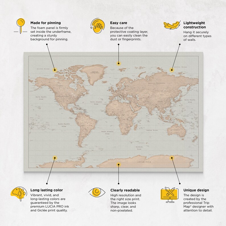 Large World Map Push Pin Travel Map Pin Board Travel | Etsy