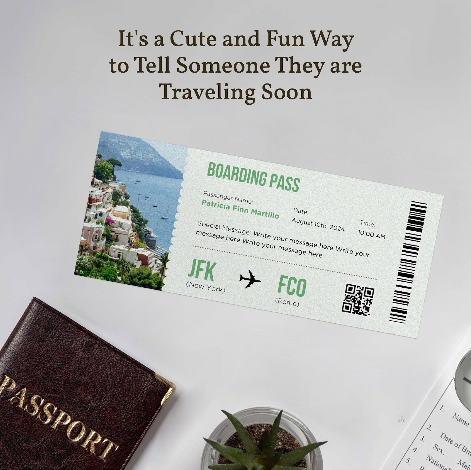 Custom Boarding Pass Template Gift, DIY Printable Fake Plane Ticket ...