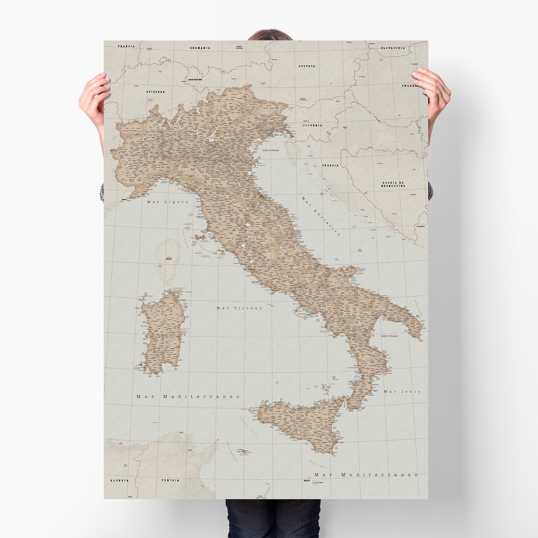 Large Italy Map Poster, Detailed Italy Map With Regions and Cities ...
