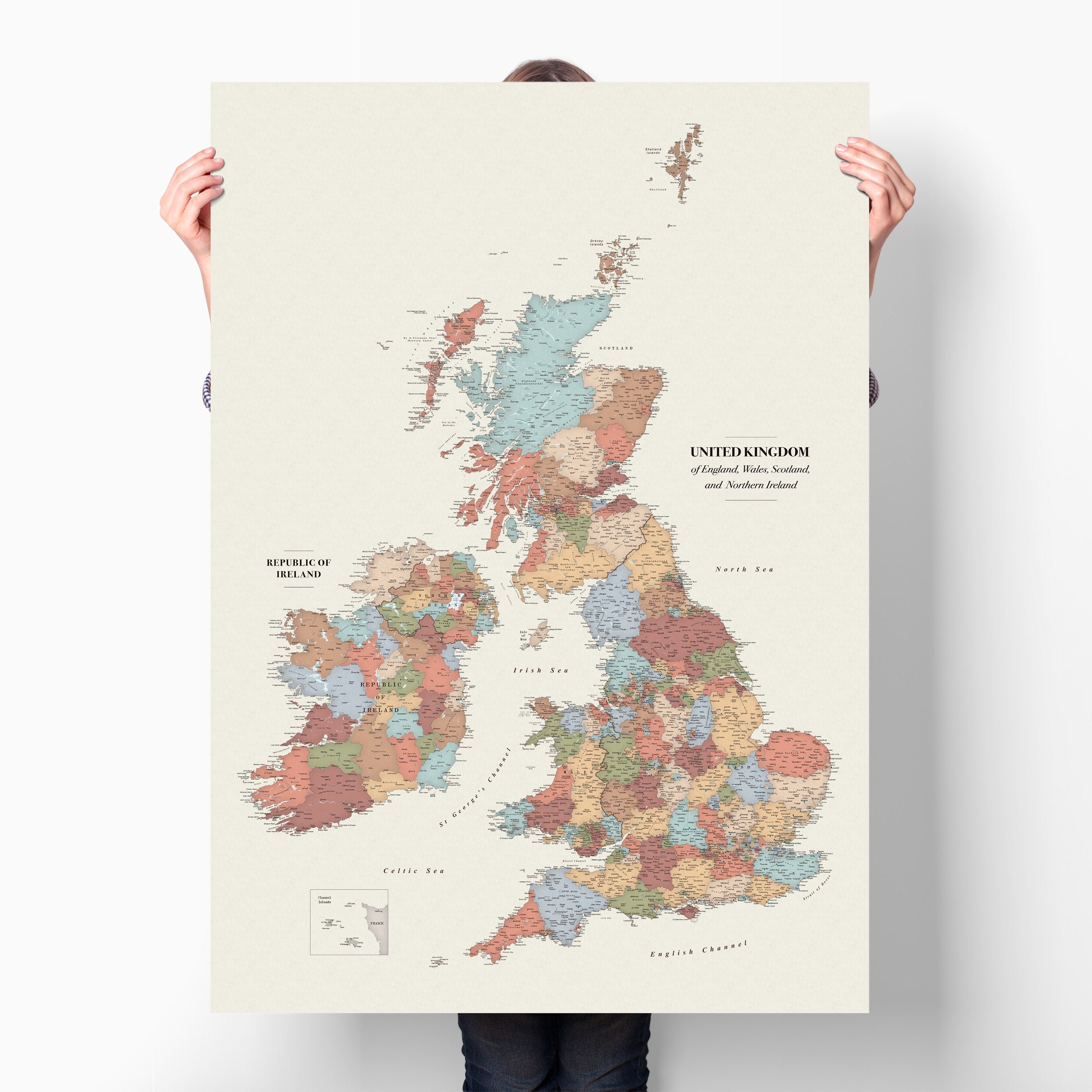 UK Ireland Political Wall Map High Detailed UK Map Poster | Etsy