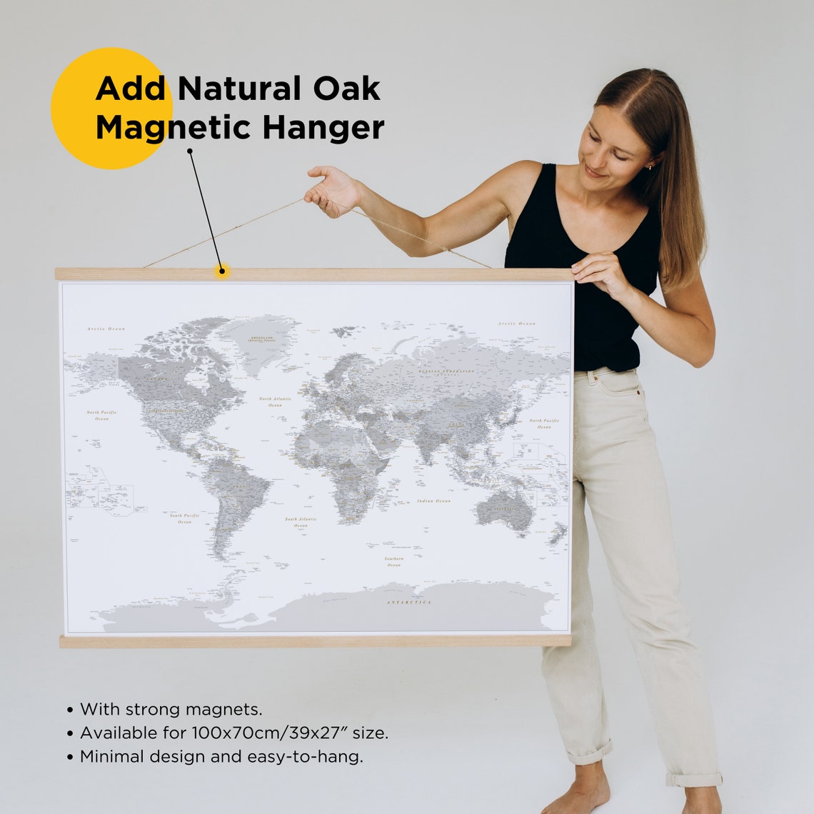 Large Grey World Map Canvas Print - High Detailed Accurate World Map ...