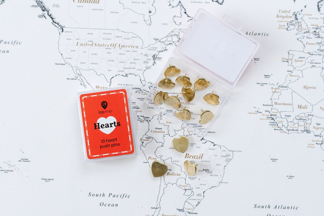 Gold Heart Map Push Pins - Tacks With Stainless Point - Marking Pins ...