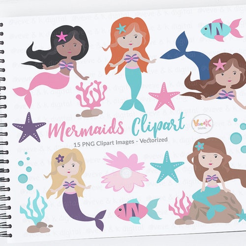 Mermaid Clipart Clip Art Summer Mermaid Princess Under the Sea - Etsy