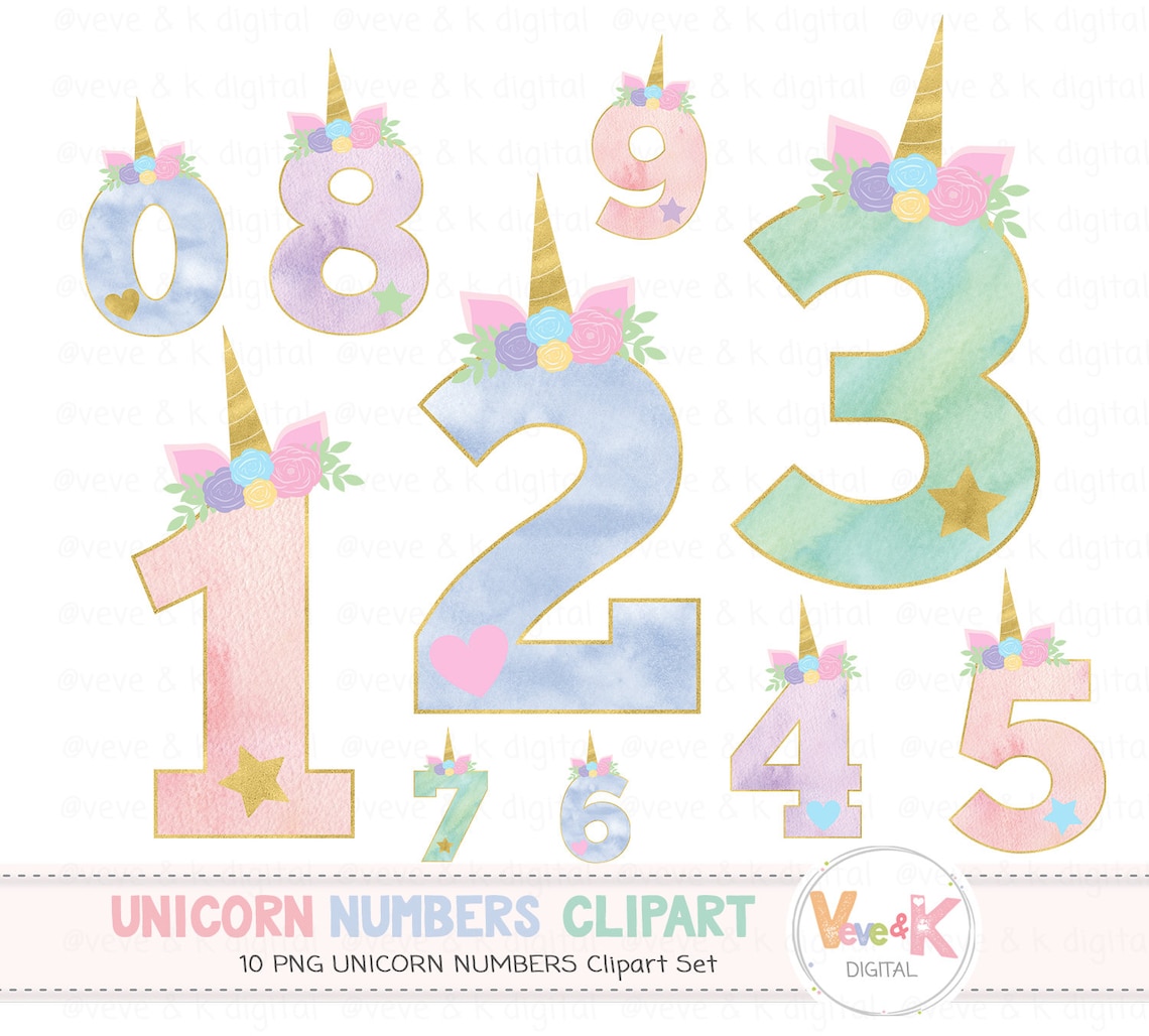 Unicorn Numbers Unicorn Numbers Clipart Numbers Clipart - Etsy