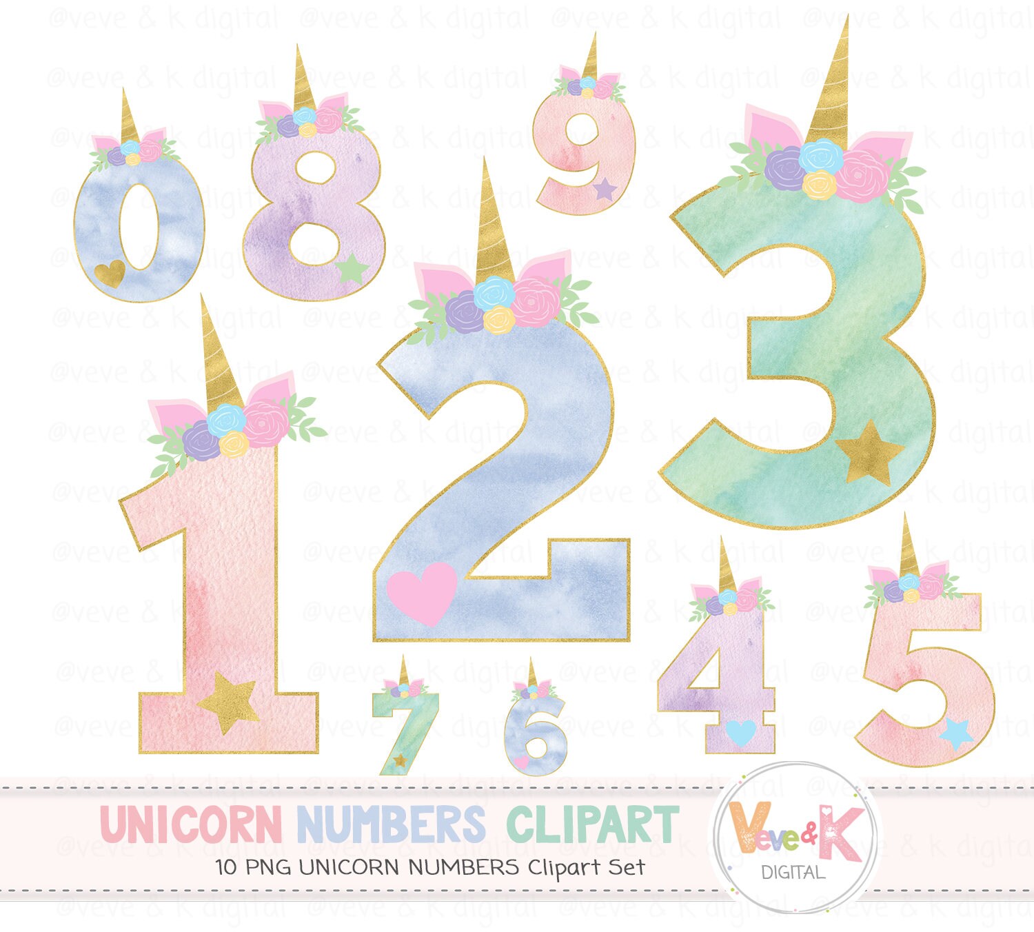 Unicorn Numbers Unicorn Numbers Clipart Numbers Clipart | Etsy