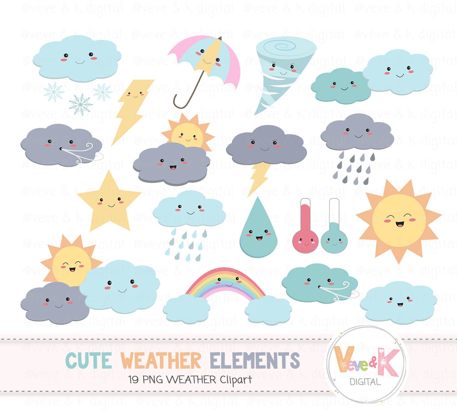 Clipart del tiempo Clipart del clima lindo Clipart del clima - Etsy México