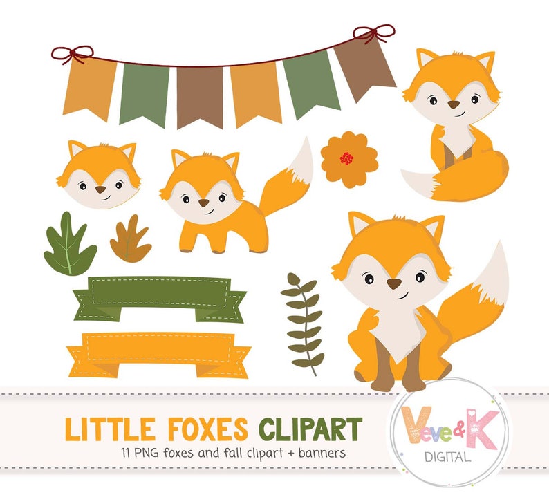 Fox Clip Art Cute Fox Clipart Little Foxes Clipart Forest - Etsy
