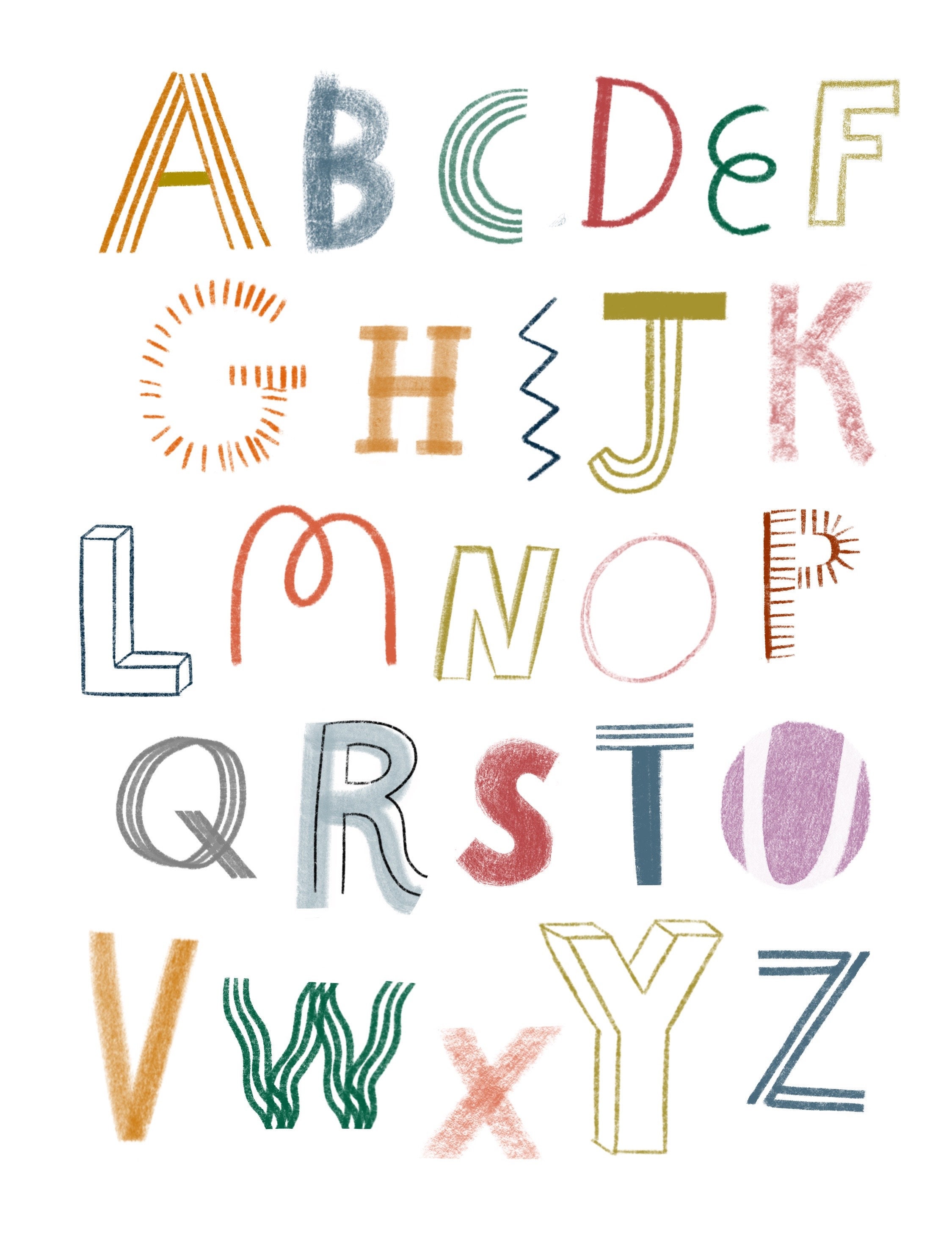 ABC Illustration Alphabet Art Print A4 A3 Wall Art Vtg - Etsy