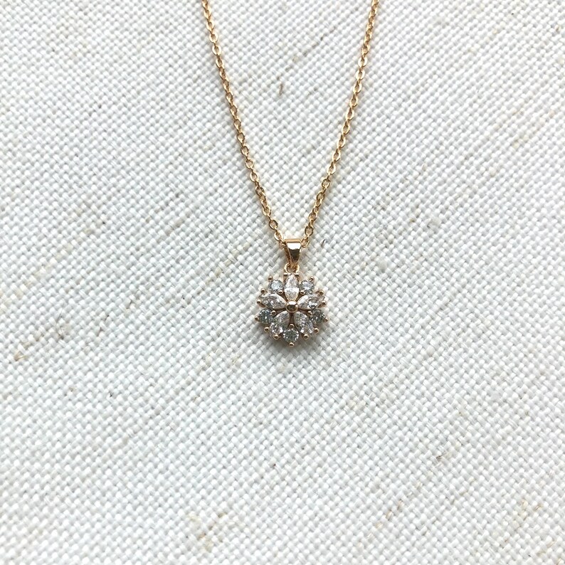Rose Gold Cubic Zirconia Dainty Flower Pendant Necklace, Personalized ...