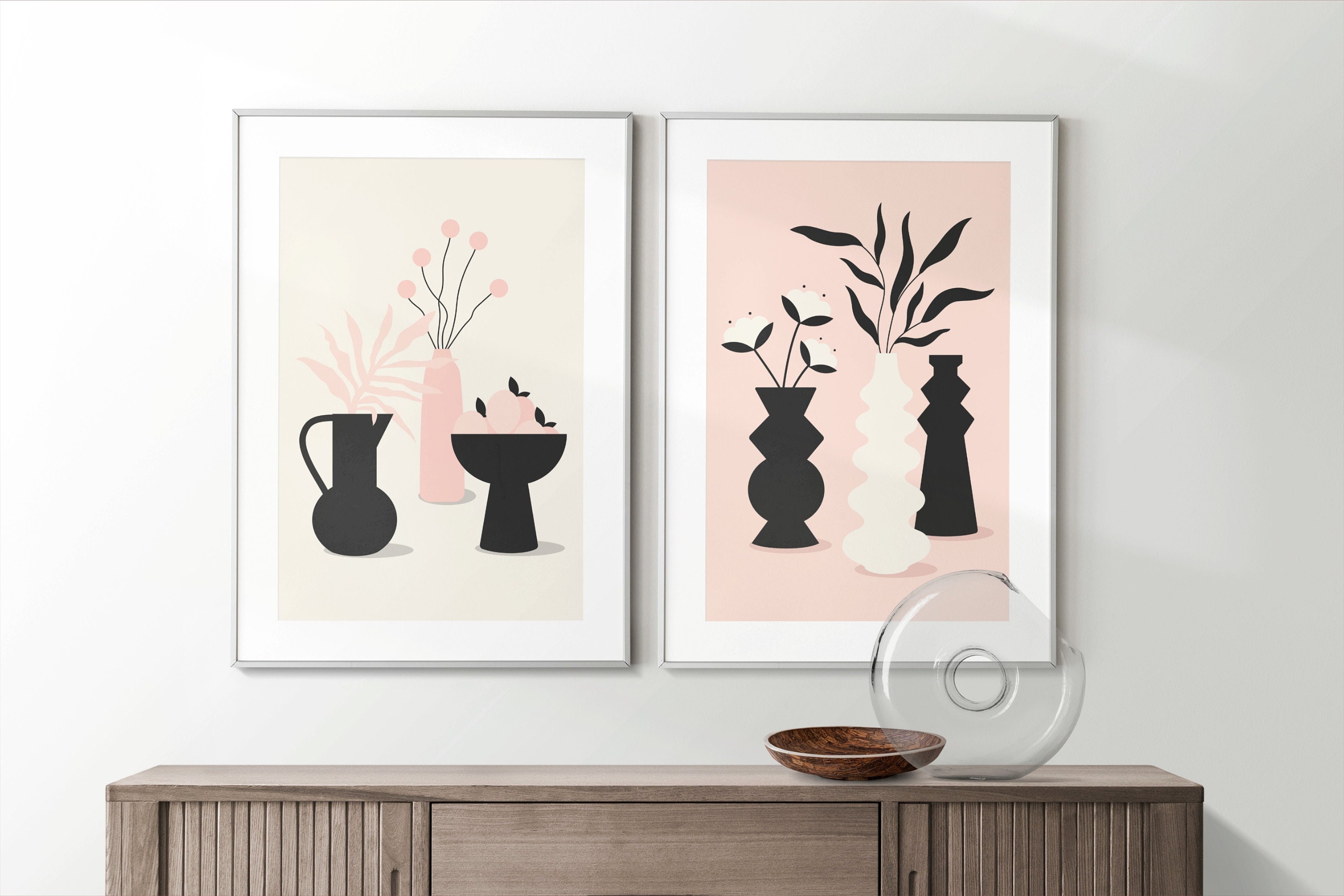 Pastel Pottery Poster, Abstract Pottery, Ceramic Vase Art, Potted Plant ...