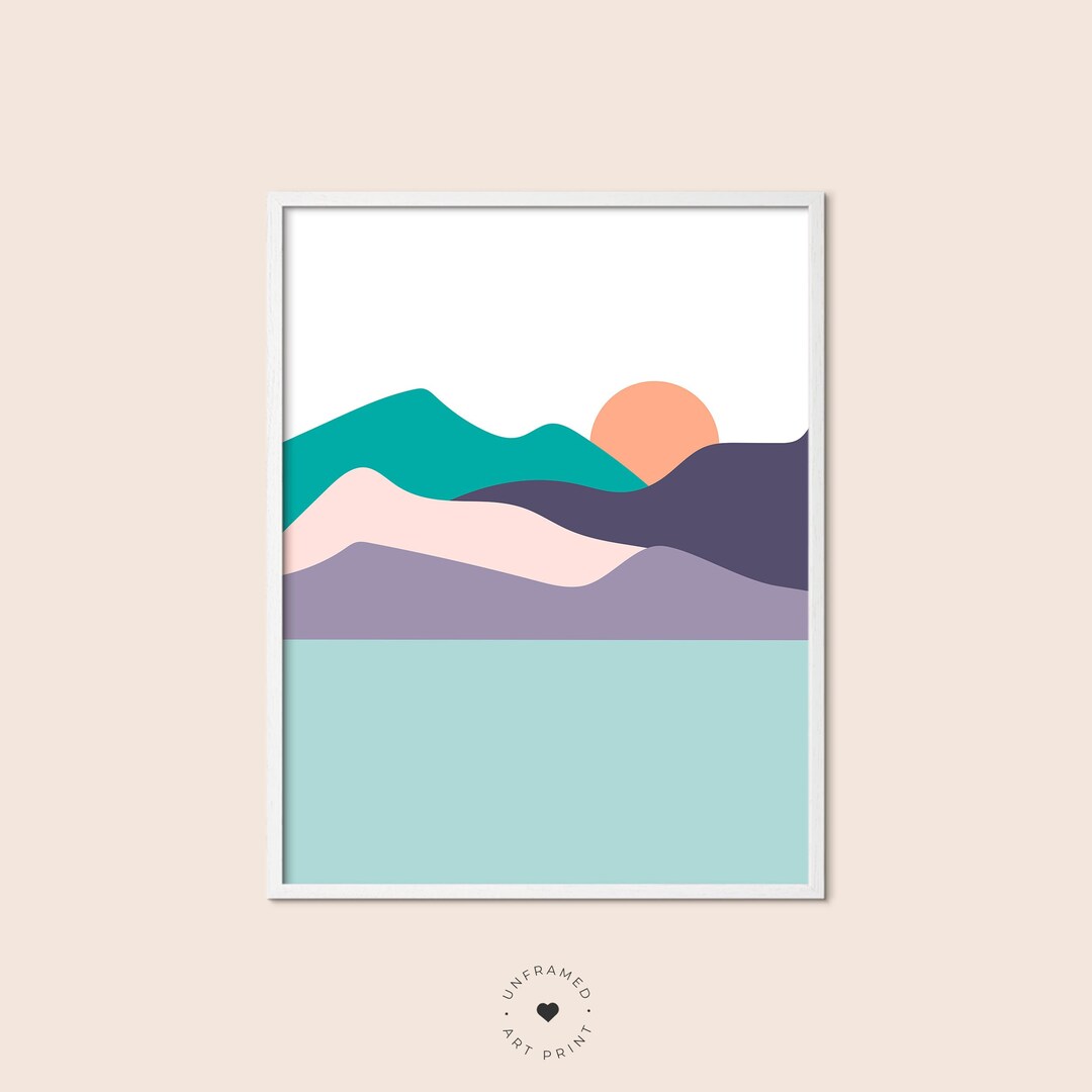 Colorful Mountains & Beach Poster Landscape Minimal - Etsy
