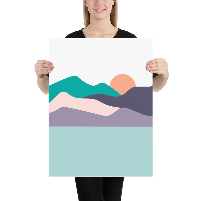 Colorful Mountains & Beach Poster Landscape Minimal | Etsy