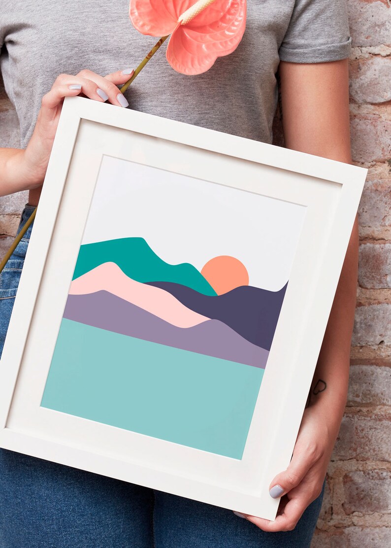 Colorful Mountains & Beach Poster Landscape Minimal | Etsy