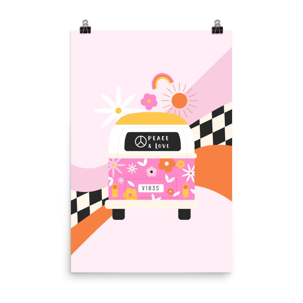 Retro Floral Camper Van Poster, Vibrant Retro Prints, Summer Art ...