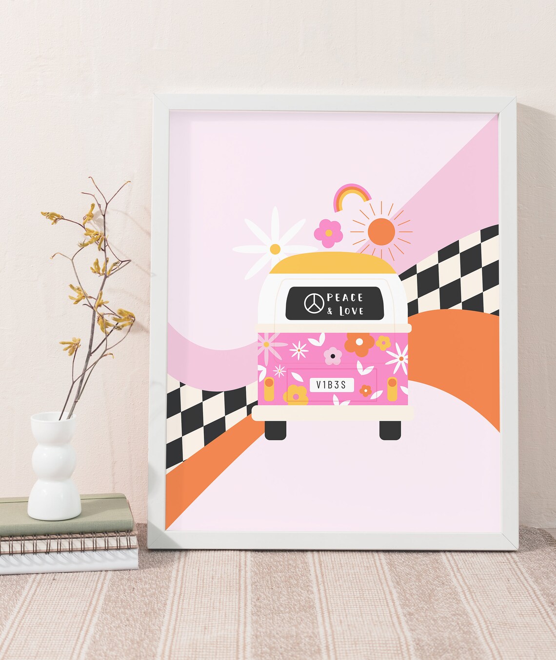 Retro Floral Camper Van Poster, Vibrant Retro Prints, Summer Art ...