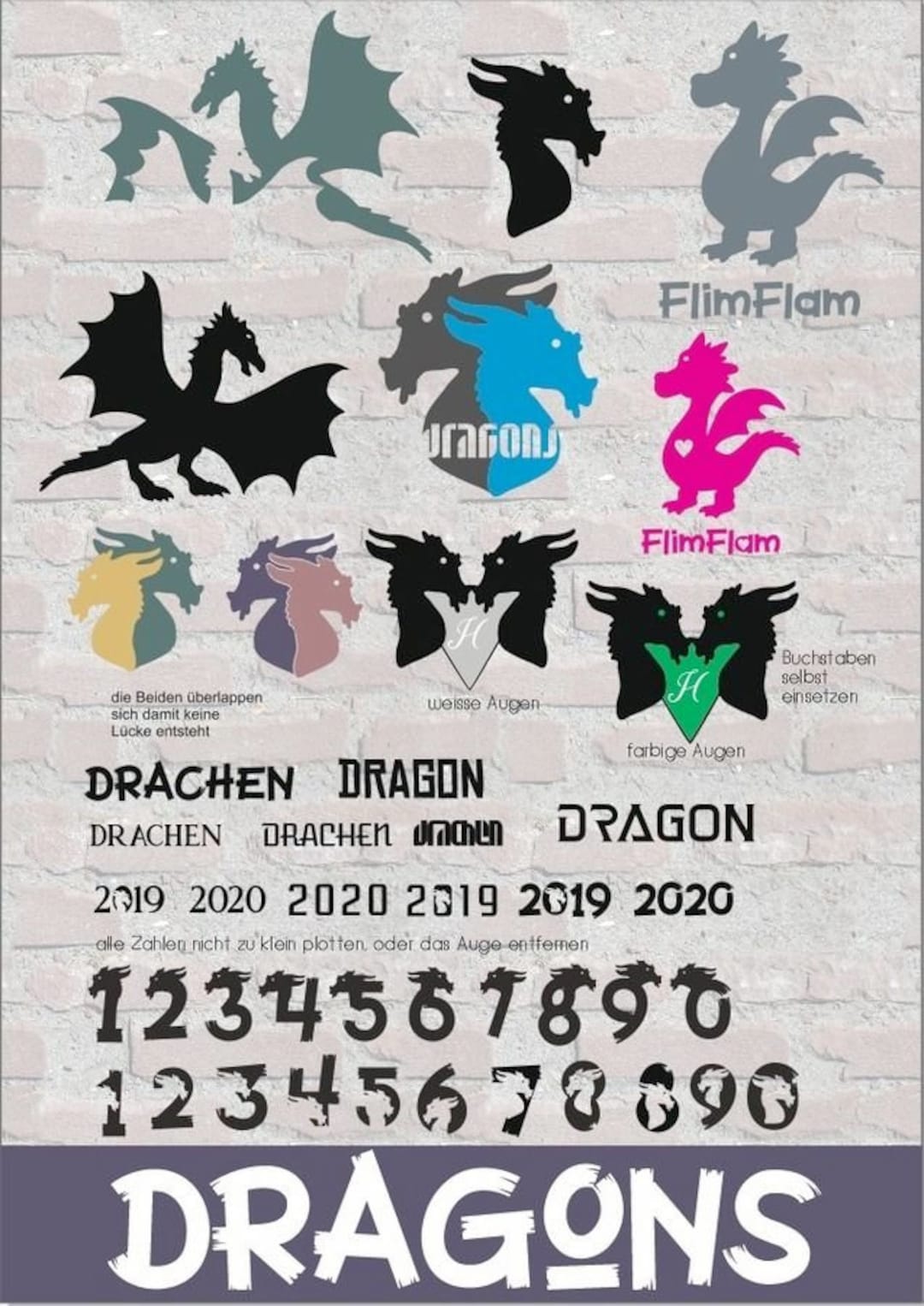 Dragons Dragons Including Dragon Numbers and Flimflam Plotter File Svg ...