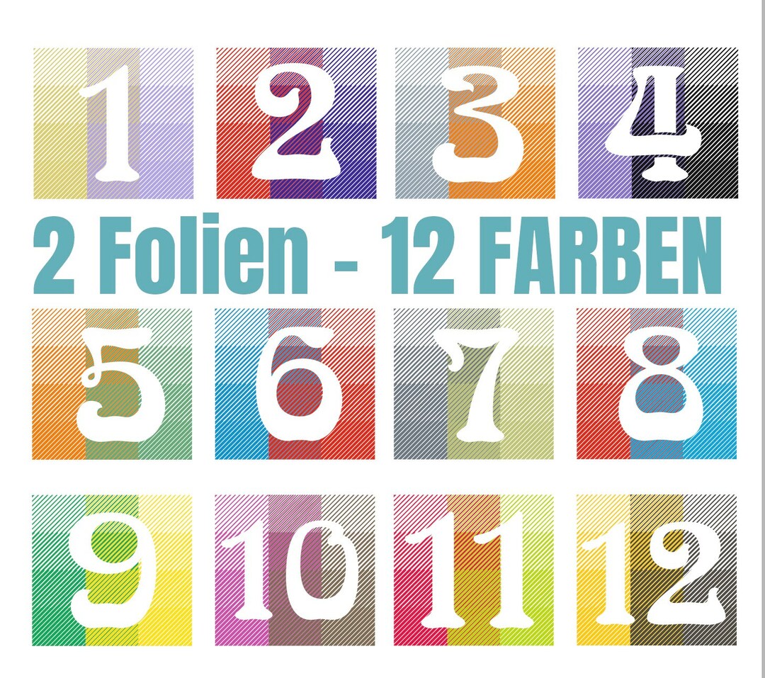 12 COLORS NUMBERS 1 to 12 12 Colors With Only 2 Foils Without Template ...
