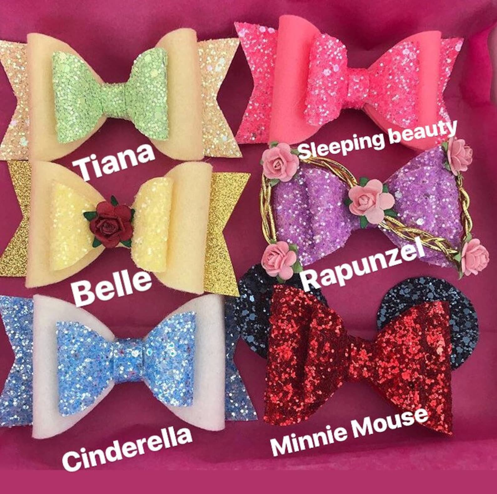 Disney Princesses Bow Inspired , Belle -aurora -tiana- Rapunzel -minnie ...