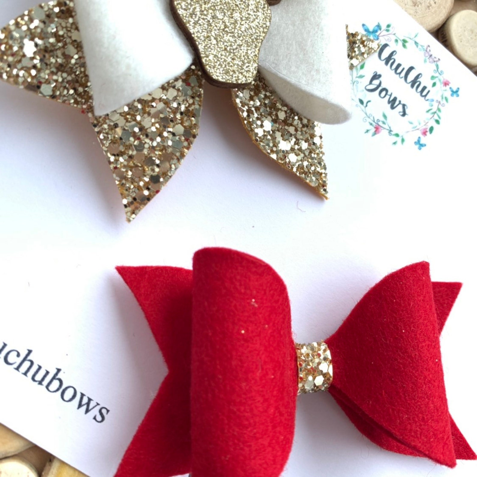 Christmas Hair Bows-gold Glitter Bow-red Felt Bow-chuchubows - Etsy UK