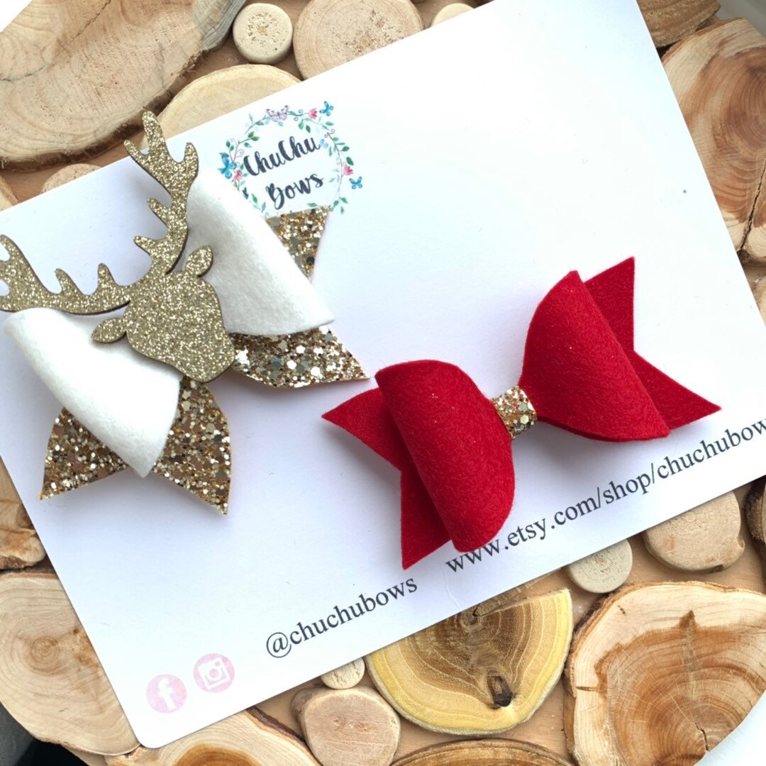 Christmas Hair Bows-gold Glitter Bow-red Felt Bow-chuchubows - Etsy UK