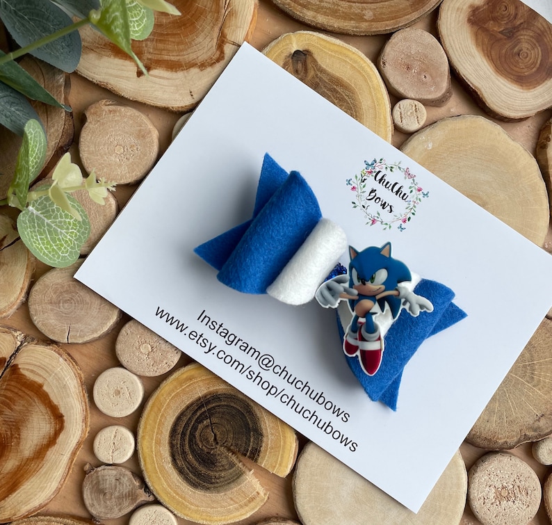 Sonic Bow-sonic Hair Bow-sonic Handmade Bow-sonic the Hedgehog Bow ...