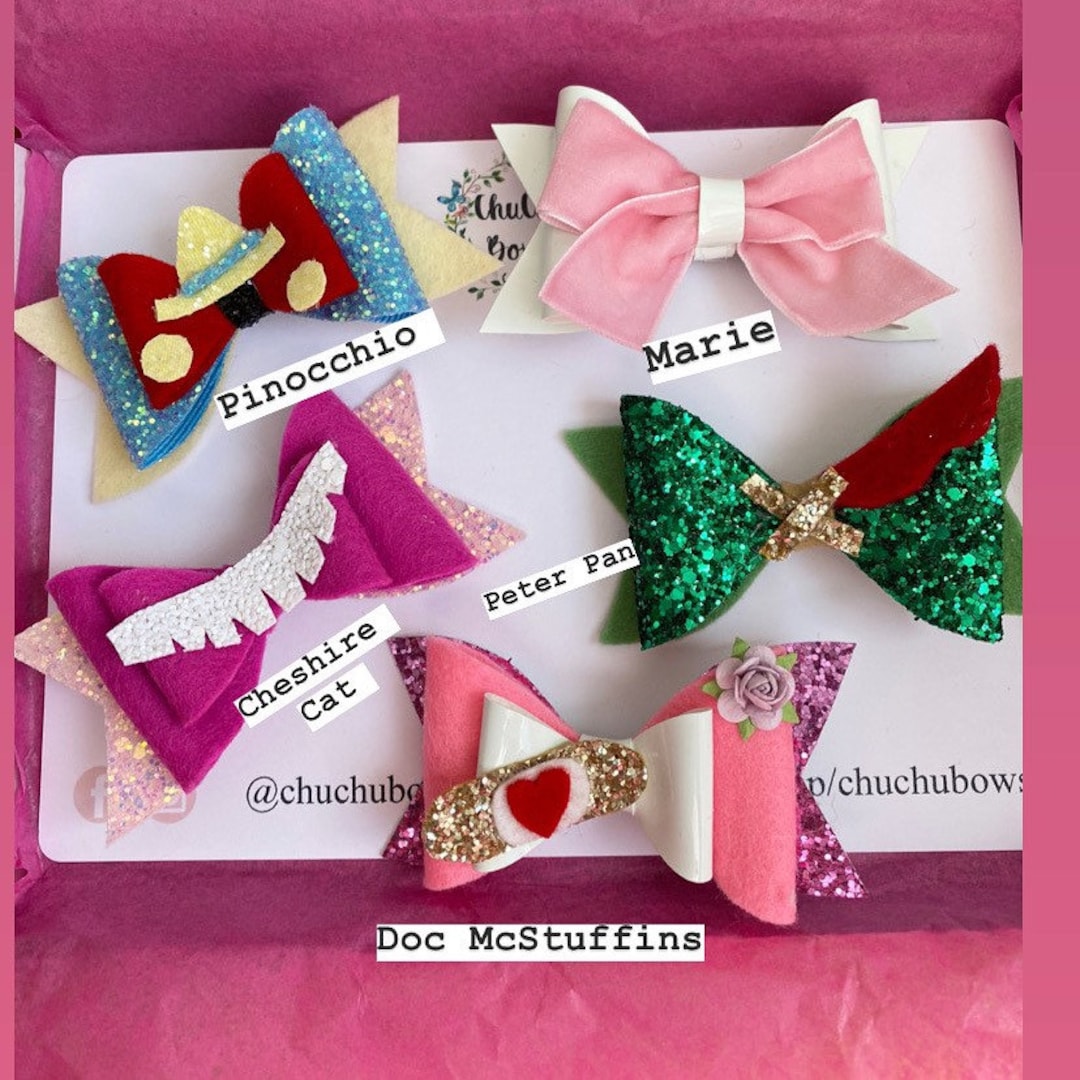 Disney Characters-disney Bows-disney Hair Clips-pinocchio Bow-peter Pan ...