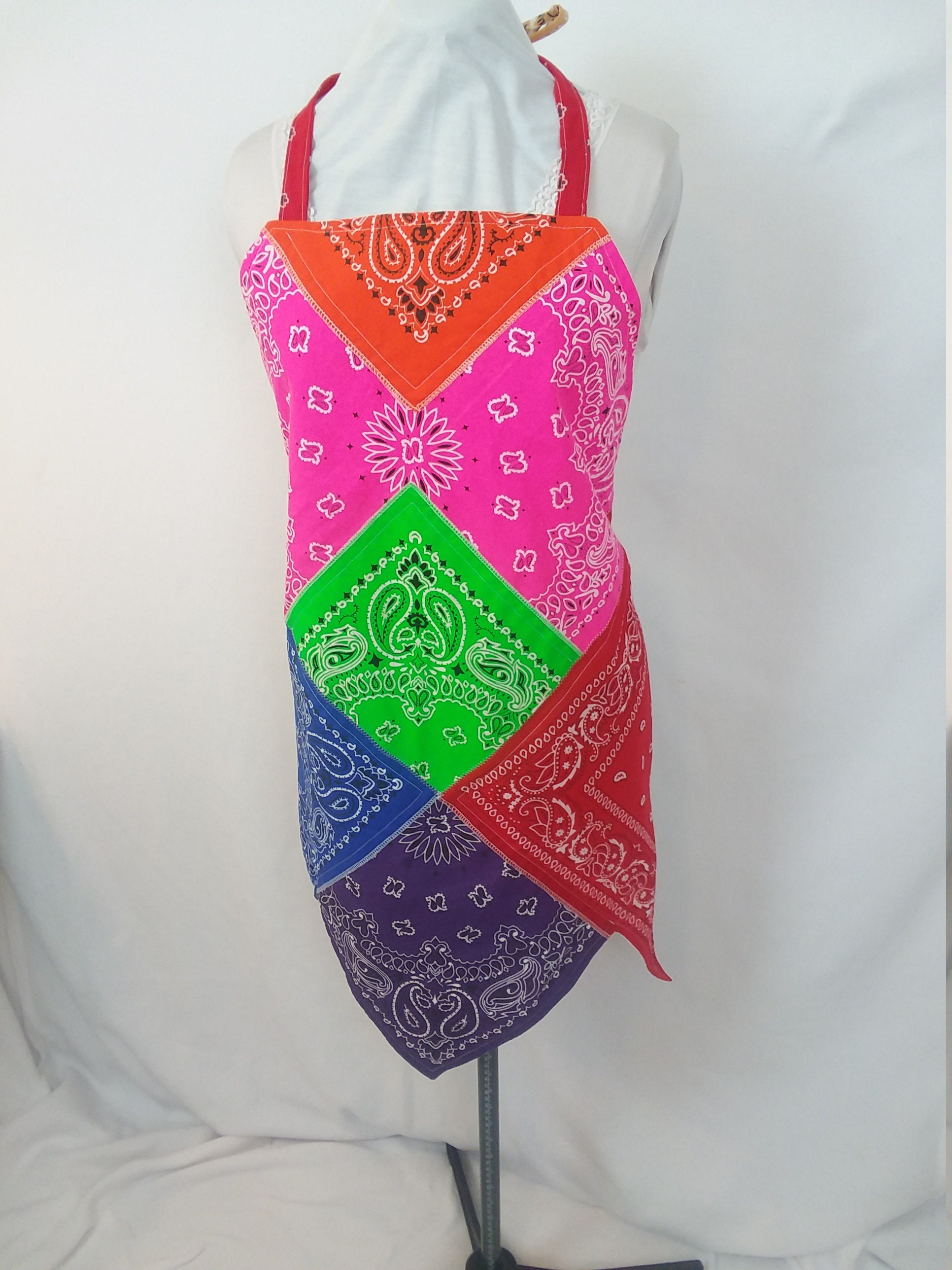Apron Unisex Upcycled Bandana Bib Apron Handmade Full Apron - Etsy