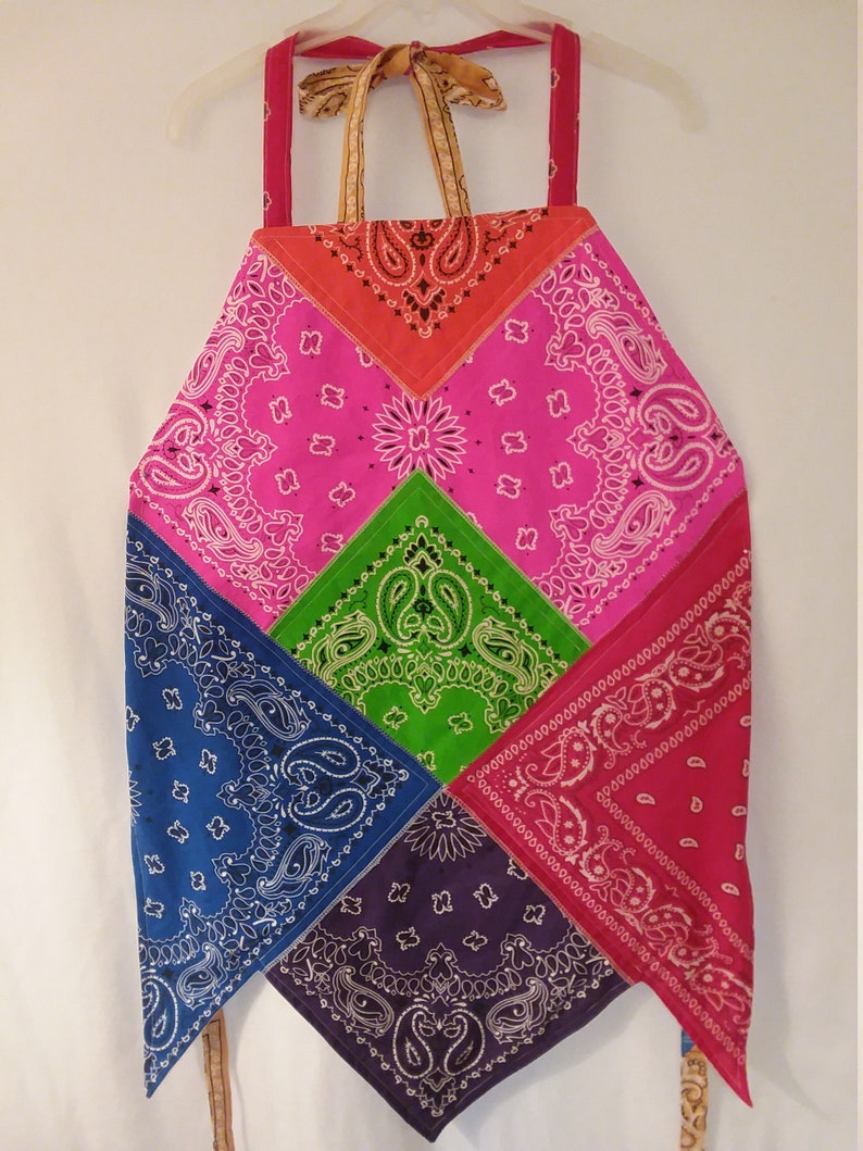 Apron Unisex Upcycled Bandana Bib Apron Handmade Full Apron - Etsy