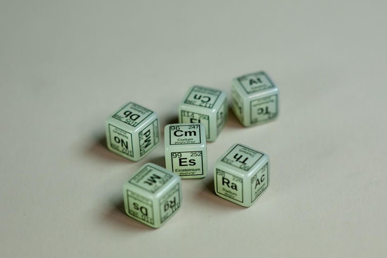Periodic Table Dice - 36 Element, 6 Dice Radioactive Glow in Dark Set ...