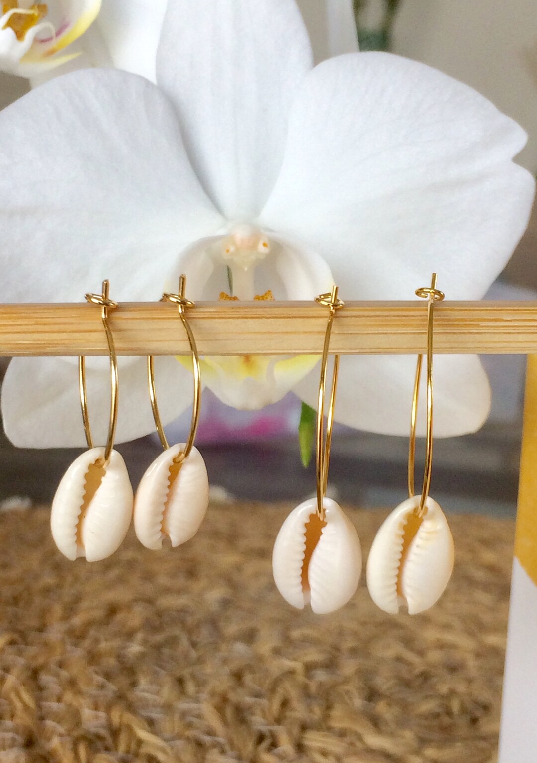 CAURI Shell Hoop Earrings, Personalized, 15 or 25 Mm Gilded With 24K ...