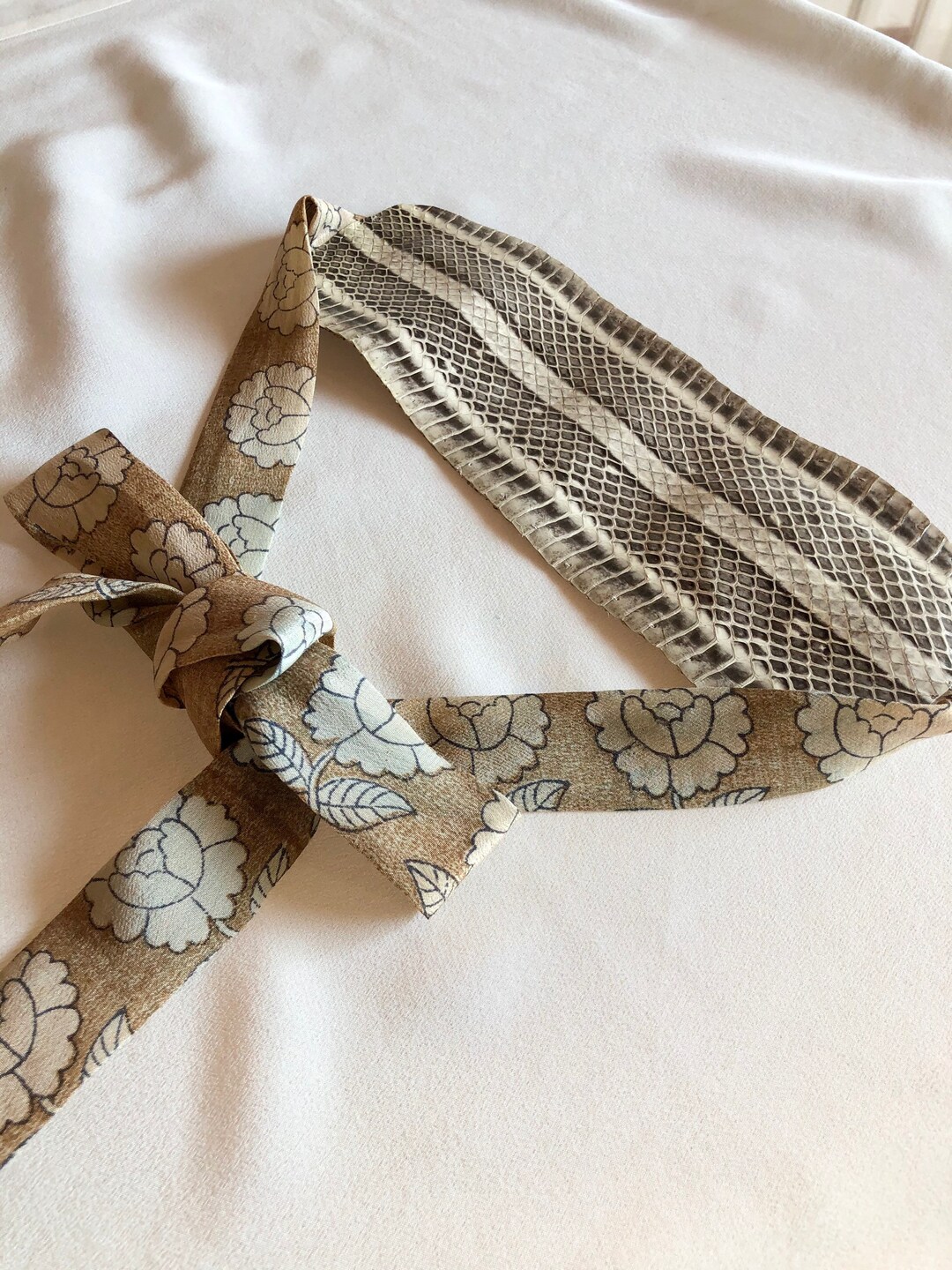 Cintura in Vera Pelle Di Serpente, Cintura in Pura Seta Crepe, Sari Di ...