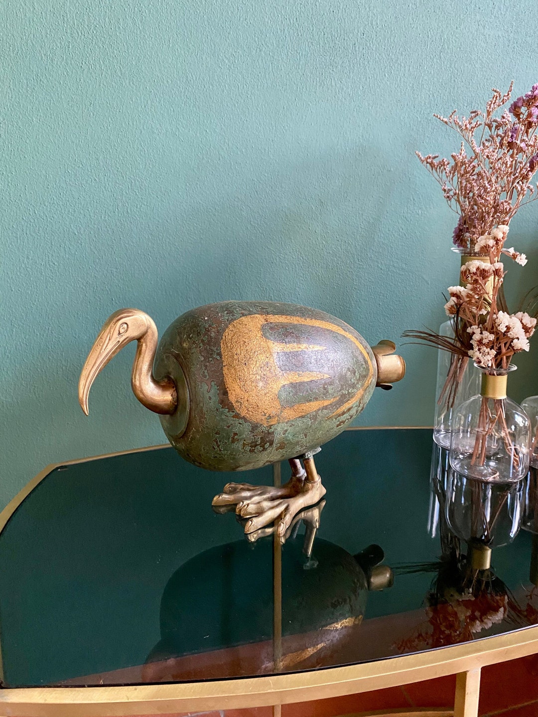 Brass Ibis Bird Statue, Copper Ibis Bird Sculpture, Brass and Copper ...