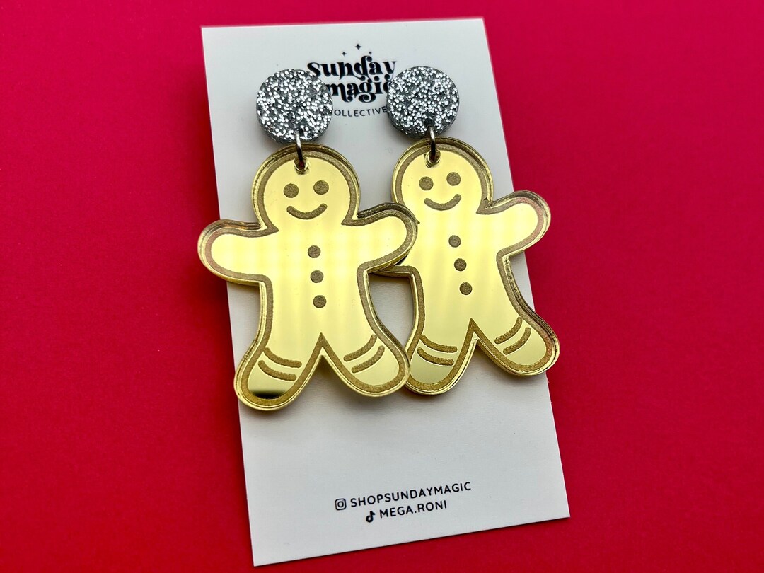 Gingerbread Man Earrings, Christmas Earrings, Mirror Earrings ...