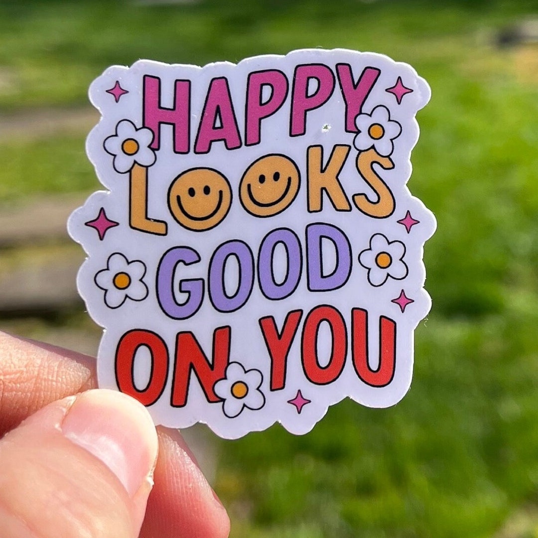 Happy Sticker, Vinyl Decal, Waterproof Sticker, Optimistic Sticker ...
