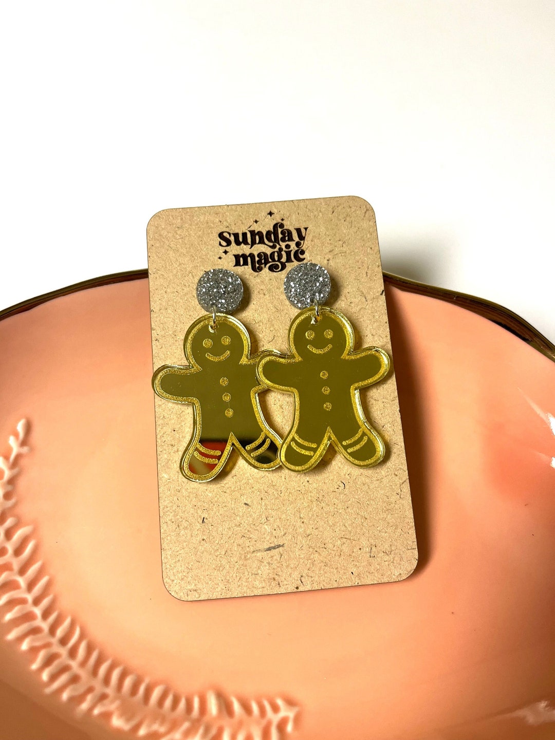 Gingerbread Man Earrings Christmas Earrings Mirror Earrings - Etsy