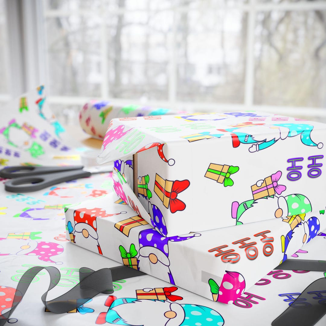 Colorful Santa Hats and Ho Ho Ho Pattern Wrapping Paper | Holiday Gift ...