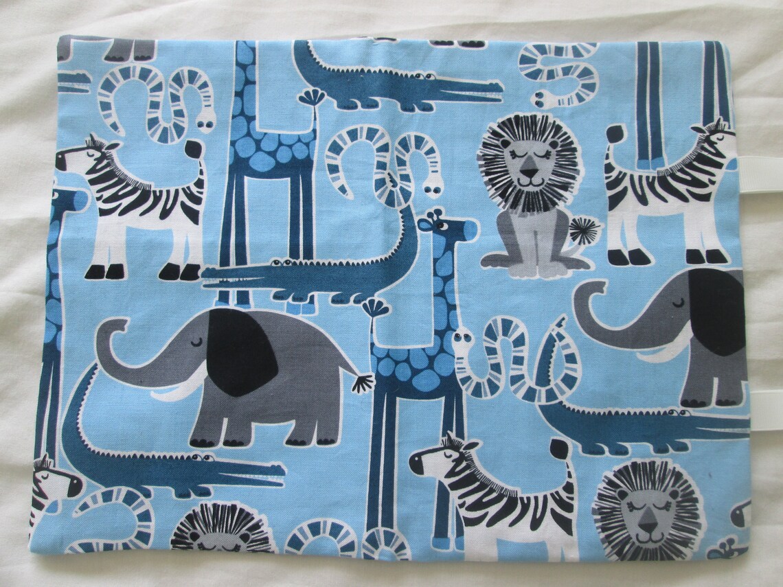 Light Blue Safari Animals and Check Pencil Roll White Ribbon - Etsy