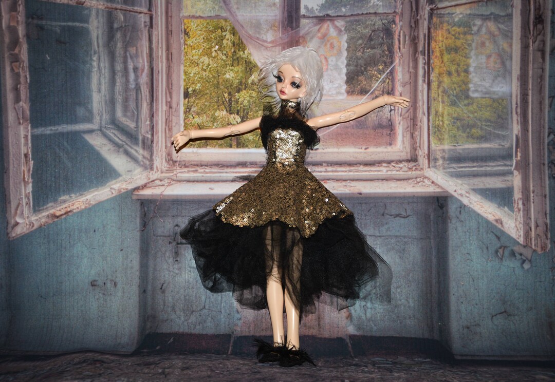 BJD Dress Bjd Clothing Msd Dress Gold/black Shiny Sequin Short ...