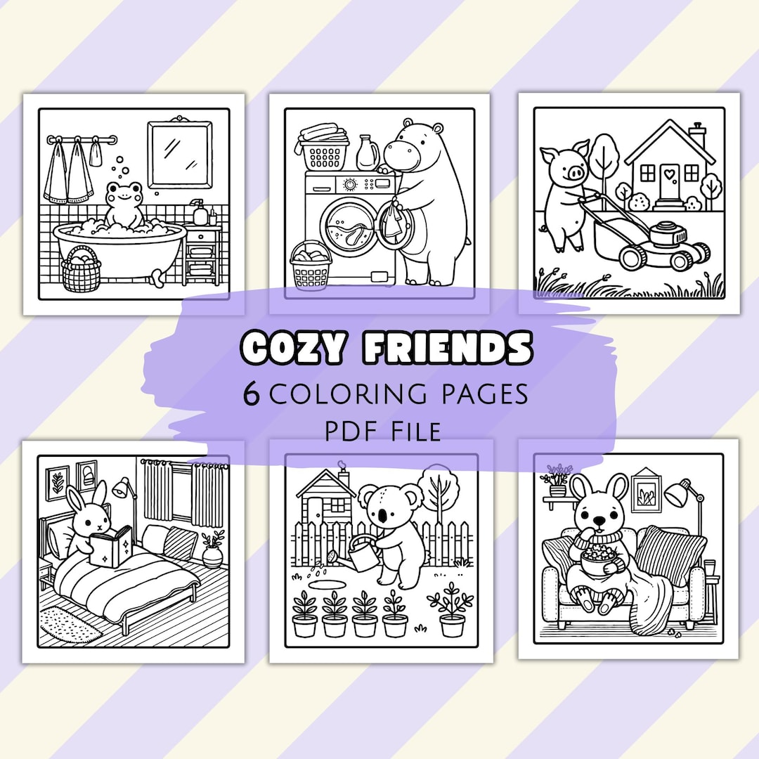 Cozy Friends Adult Coloring Pages Coloring Books Frog Bunny Pig Koala ...