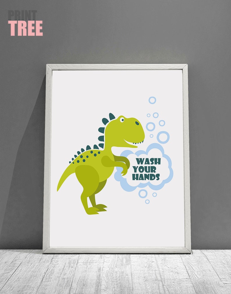 Dinosaur Nursery Art / Wash Your Hands Poster / T Rex Dinosaur - Etsy