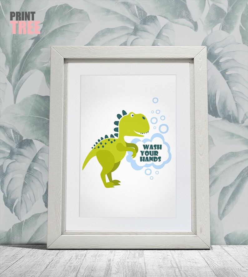 Dinosaur Nursery Art / Wash Your Hands Poster / T Rex Dinosaur - Etsy