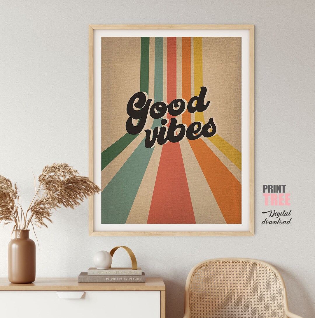 Good Vibes Retro Print / Quote Poster / Graphic Typography / Art Deco ...