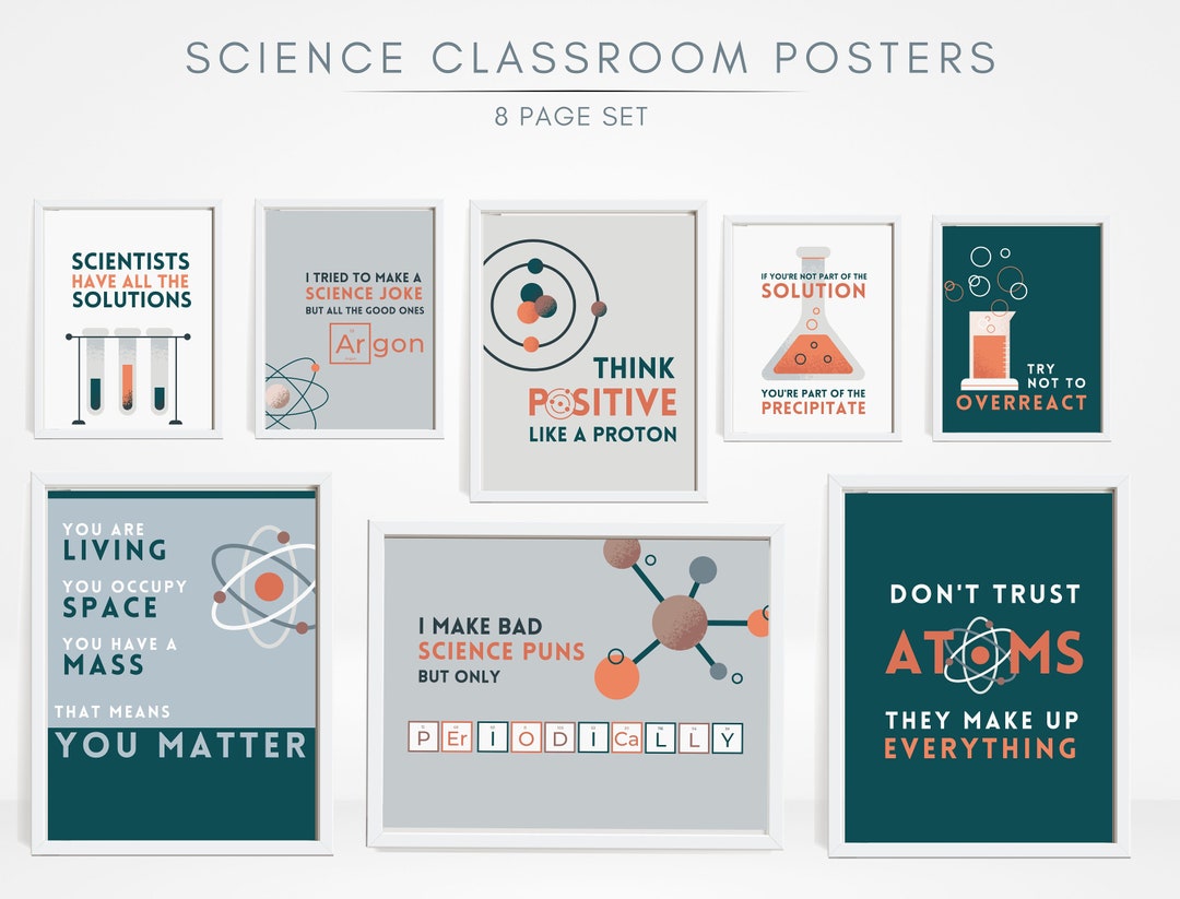 Science Puns Gallery Wall / Funny Science Classroom Posters / Science ...