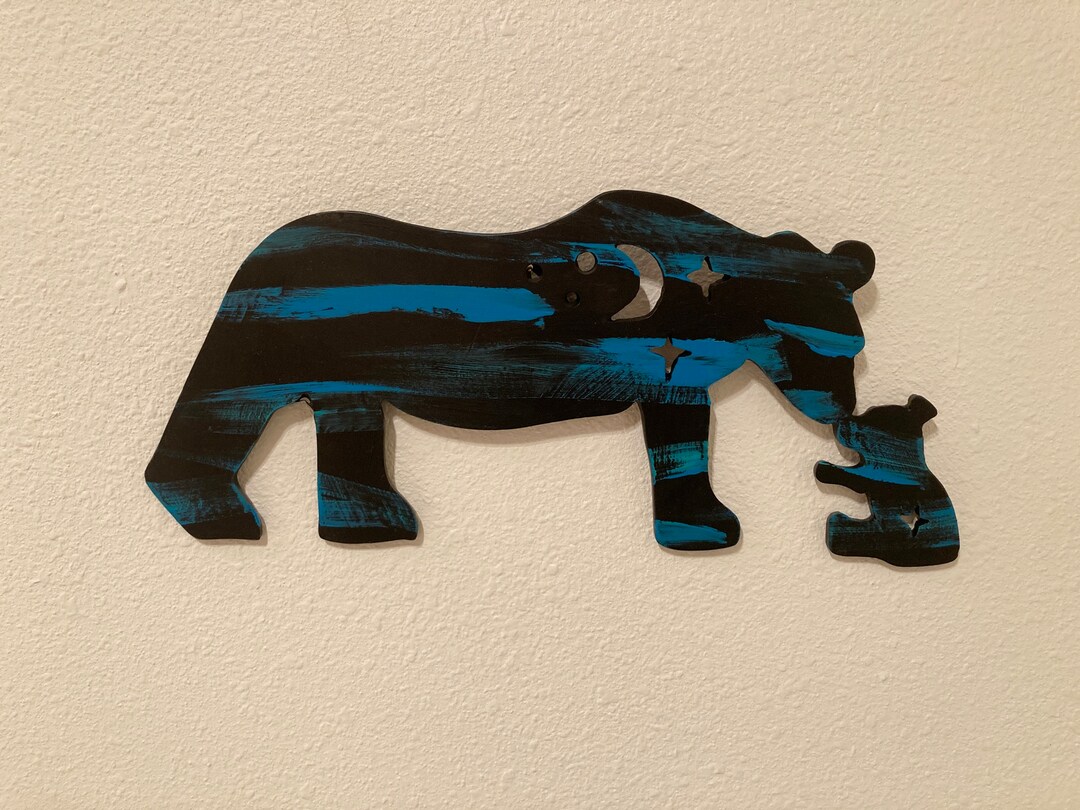 Blue Momma Sky Bear and Cub Moon and Stars Silhouette Handmade Steel ...