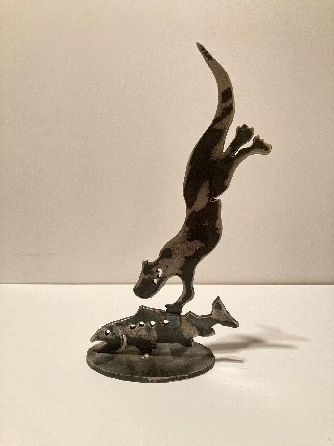 Diving Otter With Fish Handmade Original Steel Sculpture PNW Pacific ...